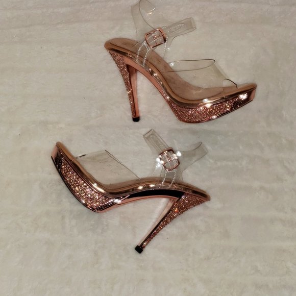Pleaser | Shoes | Rose Gold Rhinestone High Heel Platform Sandals Clear ...